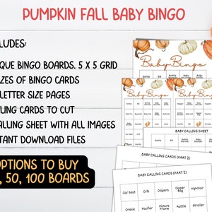50 Fall Baby Shower Bingo Cards Printable, Autumn Fall Baby Shower ...