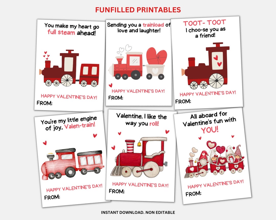 Train Valentine Card, School Daycare Preschool Kids Valentines Gift ...