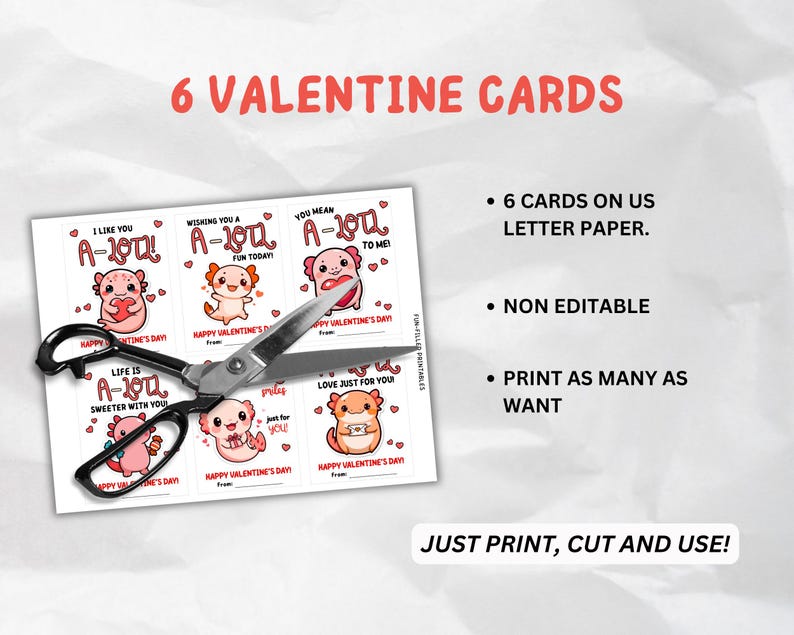 Axolotl Valentine Cards Printable for Kids, Cute Kawaii Axolotl ...