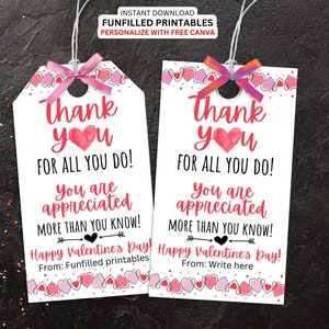 Valentines Thank You Tags, Teacher Valentines Appreciation Tags, Staff ...