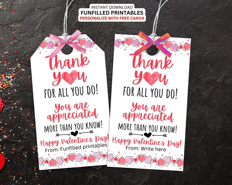 Valentines Thank You Tags, Teacher Valentines Appreciation Tags, Staff ...