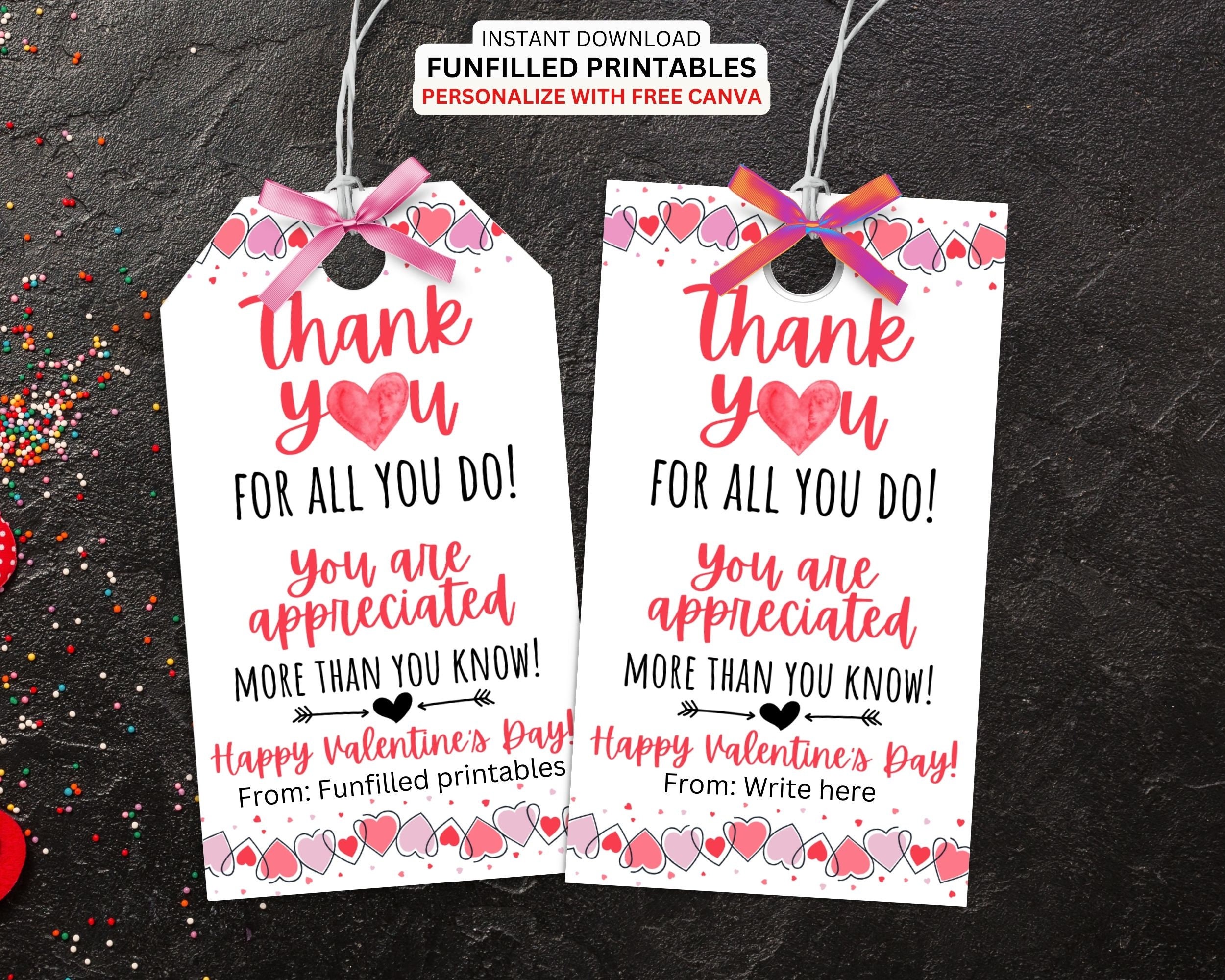 Valentines Thank You Tags, Teacher Valentines Appreciation Tags, Staff ...