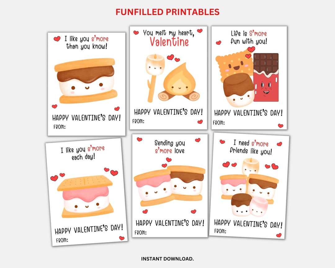 Smores Valentines Cards, Smore Valentine for Class, Kids Classroom ...
