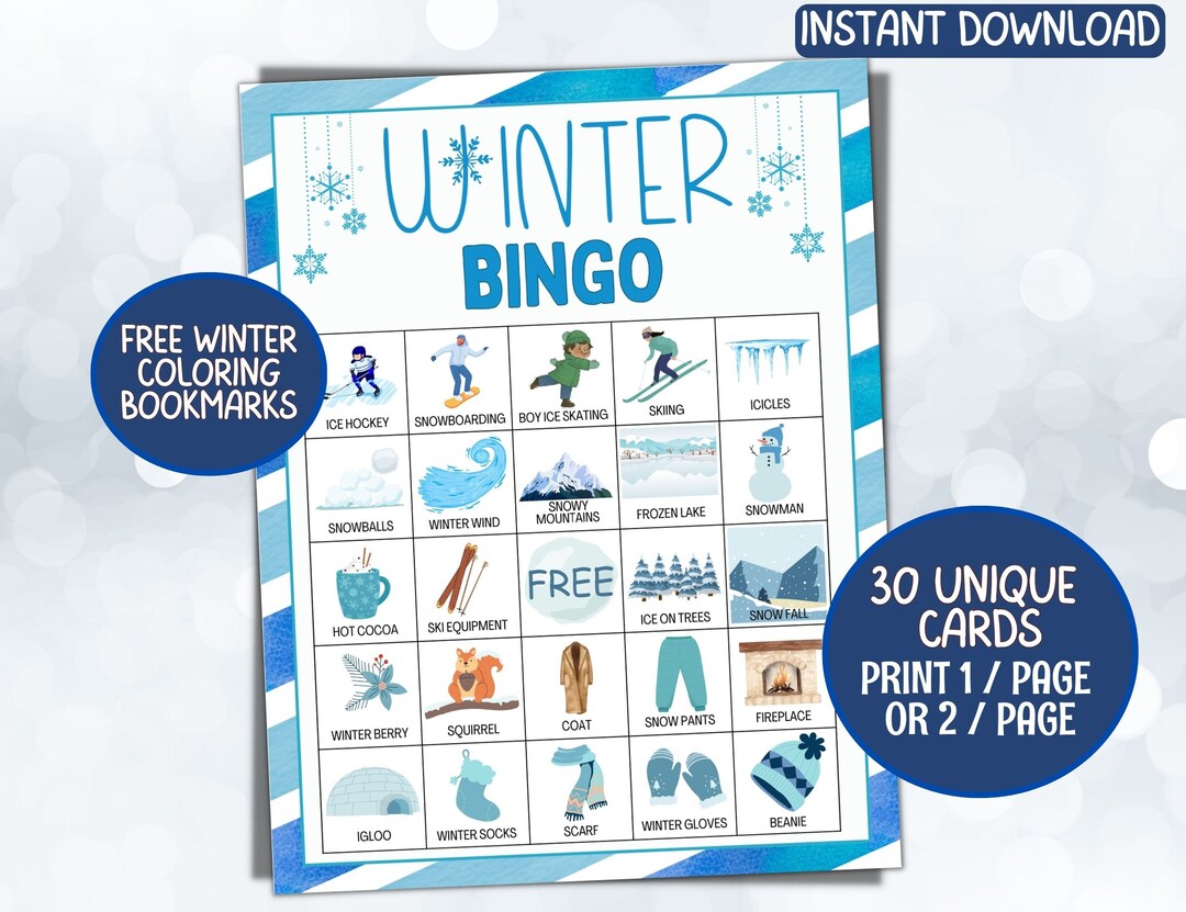 Printable Winter Bingo, 30 Winter Bingo Cards, Winter Party Game for ...
