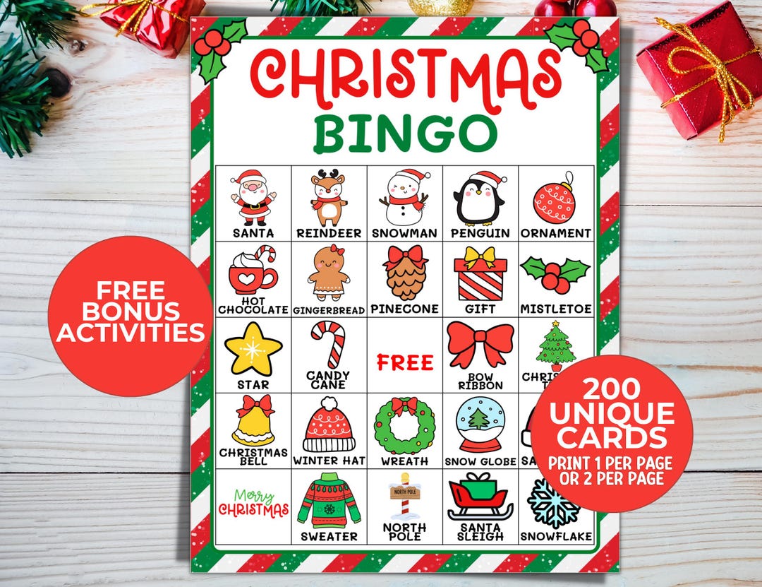 200 Christmas Bingo Cards, Cute Christmas Games, Christmas Bingo for ...