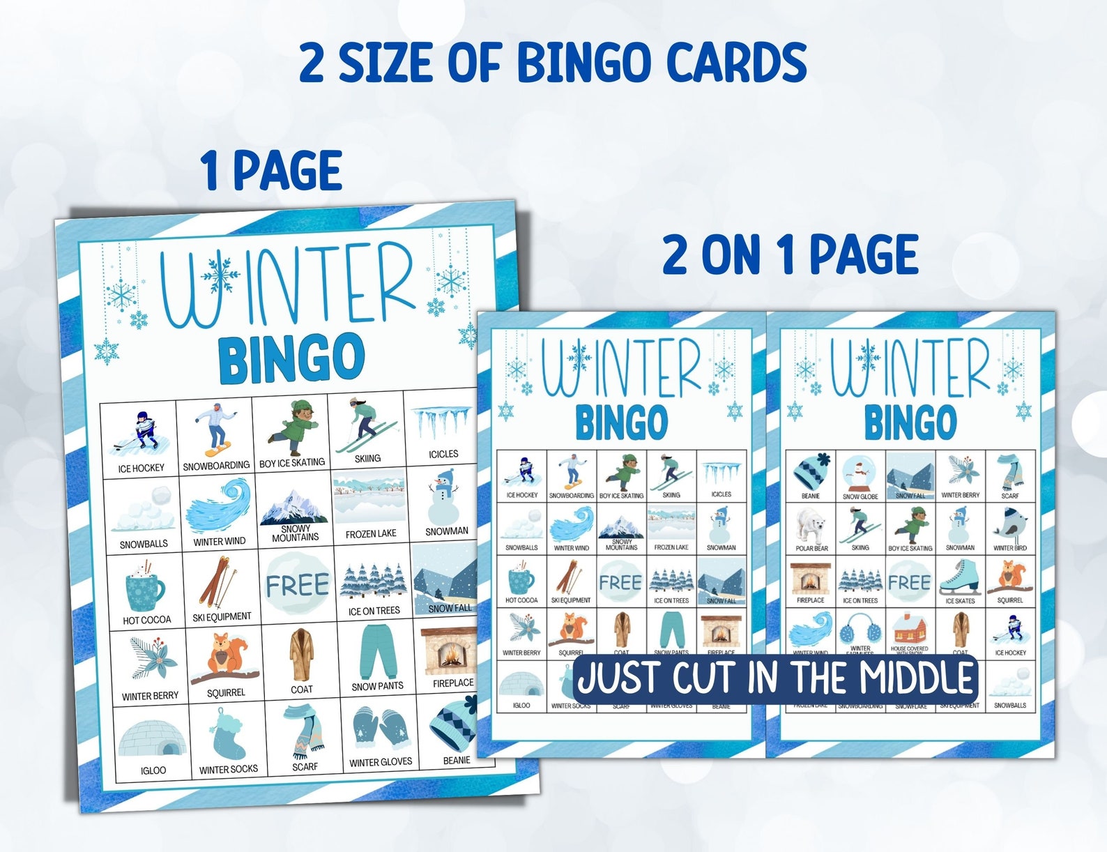 200 Winter Bingo Cards Printable, Kids Winter Activity, Winter Party ...
