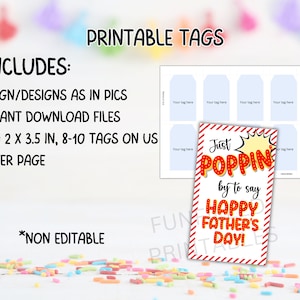 Poppin by to Say Happy Father's Day Tag, Popcorn Tag, Printable Fathers ...