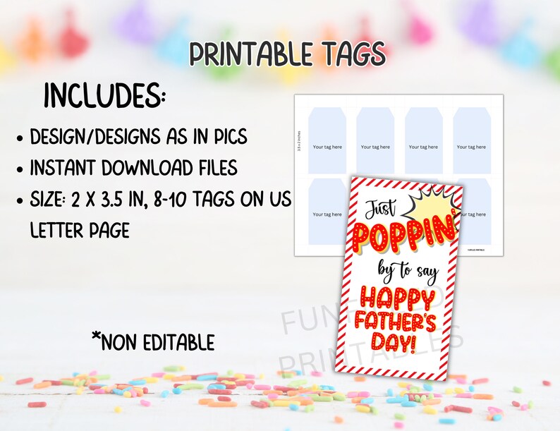 Poppin by to Say Happy Father's Day Tag, Popcorn Tag, Printable Fathers ...