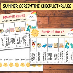 Summer Rules, Kids Summer Chore Chart, Summer Screen Time Checklist ...