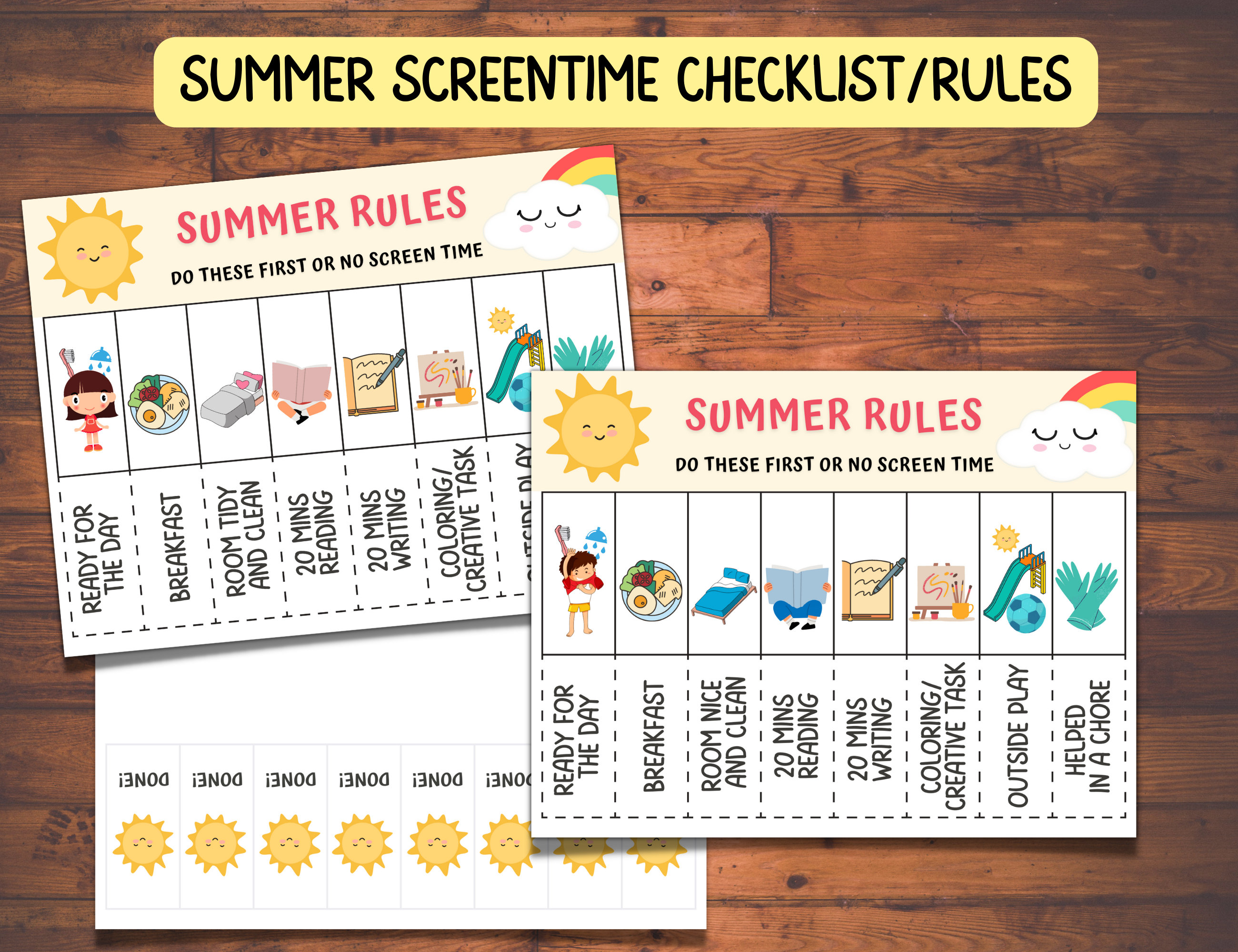 Summer Rules, Kids Summer Chore Chart, Summer Screen Time Checklist ...