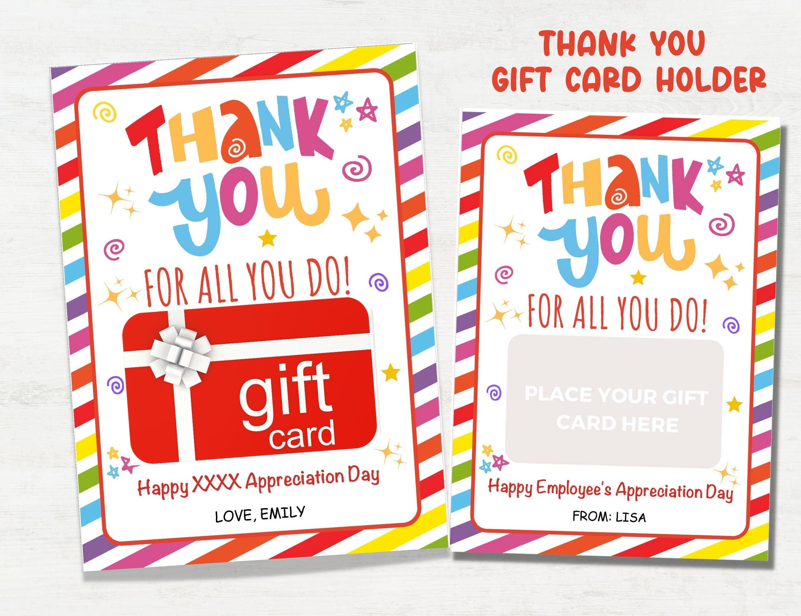 Thank You Gift Card Printable, Teacher Appreciation Gift, Employee ...
