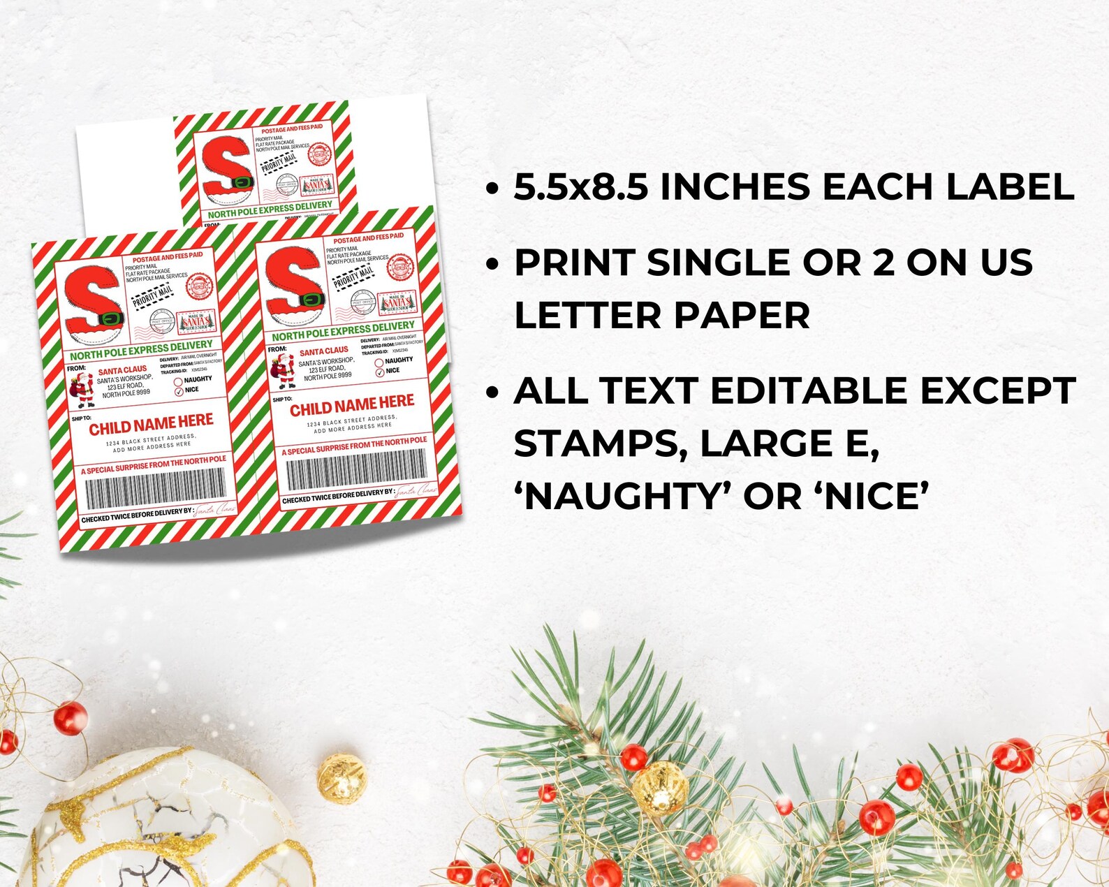 Santa Shipping Label, Editable North Pole Mail Delivery Label, From ...