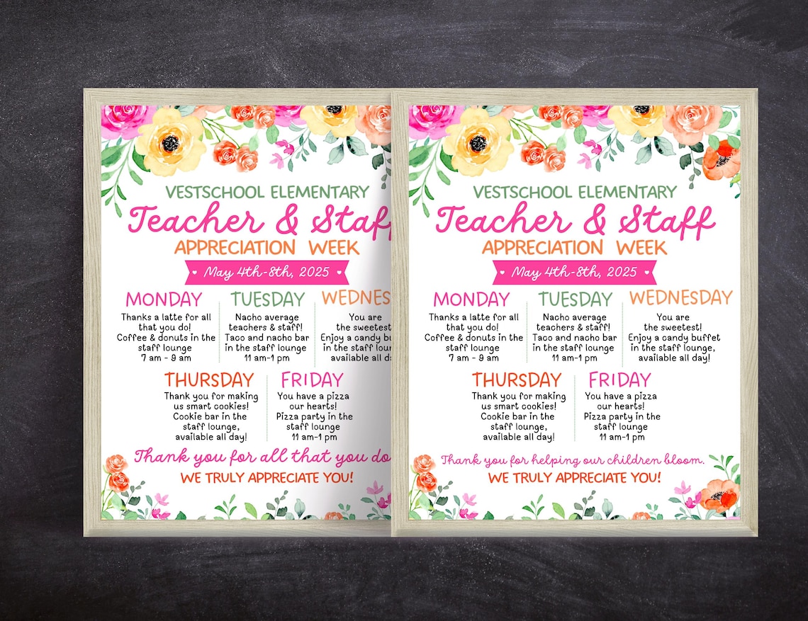 Editable Floral Teacher Appreciation Week Flyer Template, Itinerary ...