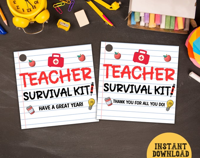 Teacher Survival Kit Printable Tag, Back to School Teacher Gifts ...