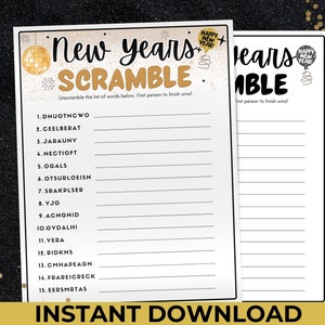 New Years Word Scramble Game Printable, New Years Eve Party Game for ...
