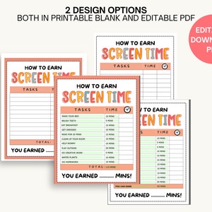 Editable Screen Time Checklist, Kids Screentime Chart Editable, Daily ...