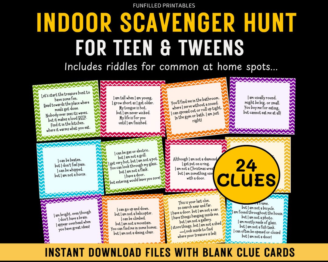 Indoor Teen Scavenger Hunt, Scavenger Hunt for Older Kids, Tween ...