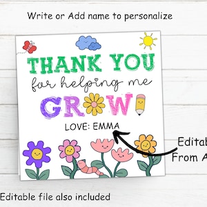 Thank You for Helping Me Grow Teacher Appreciation Tags, Cactus ...