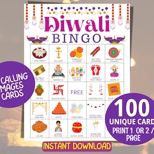 Diwali Bingo Game, Diwali Party Games, 100 Diwali Bingo Cards ...
