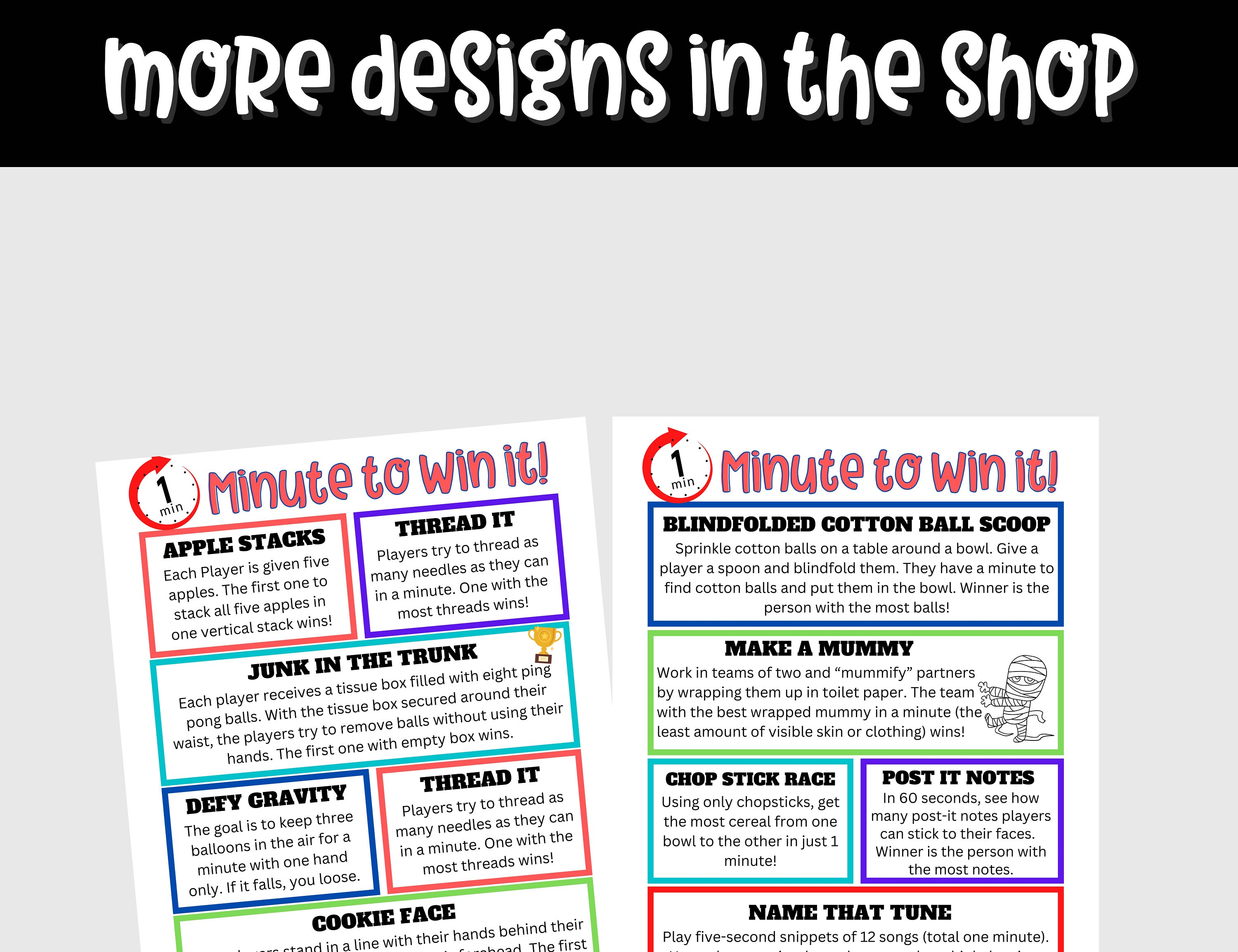 Minute to Win It Party Games One Minute Games 60 Second - Etsy Canada