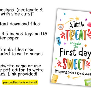 First Day of School Sweet Treat Tag, Teacher Cookie Tag, Welcome Back ...