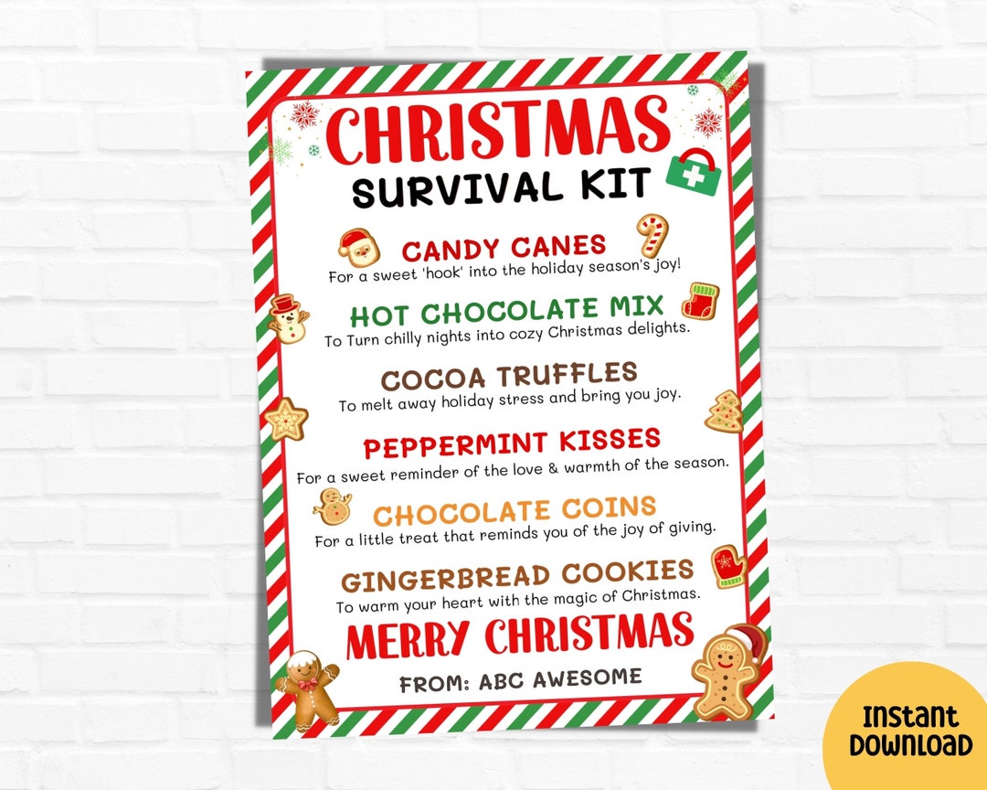 Christmas Survival Kit Tag Printable, Christmas Teacher Gift, Christmas ...