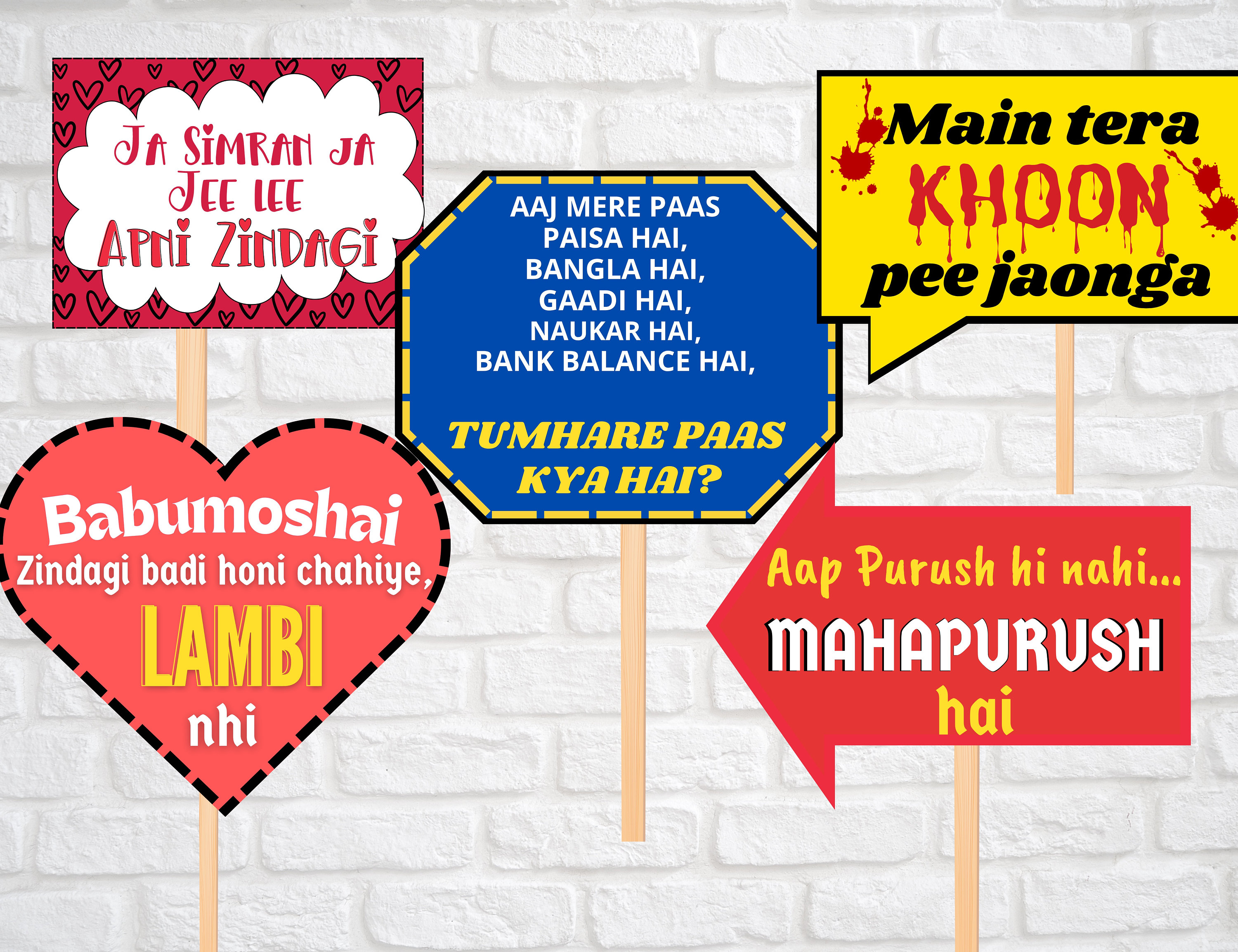 Bollywood Film Dialogue Photo Booth Props, Bollywood Party Signs, Desi ...