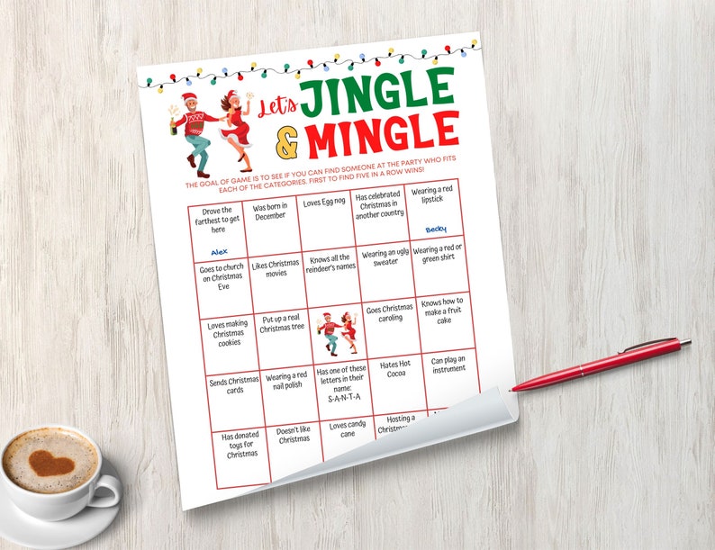 Christmas Jingle and Mingle Bingo, Find the Guest Bingo, Work Holiday ...