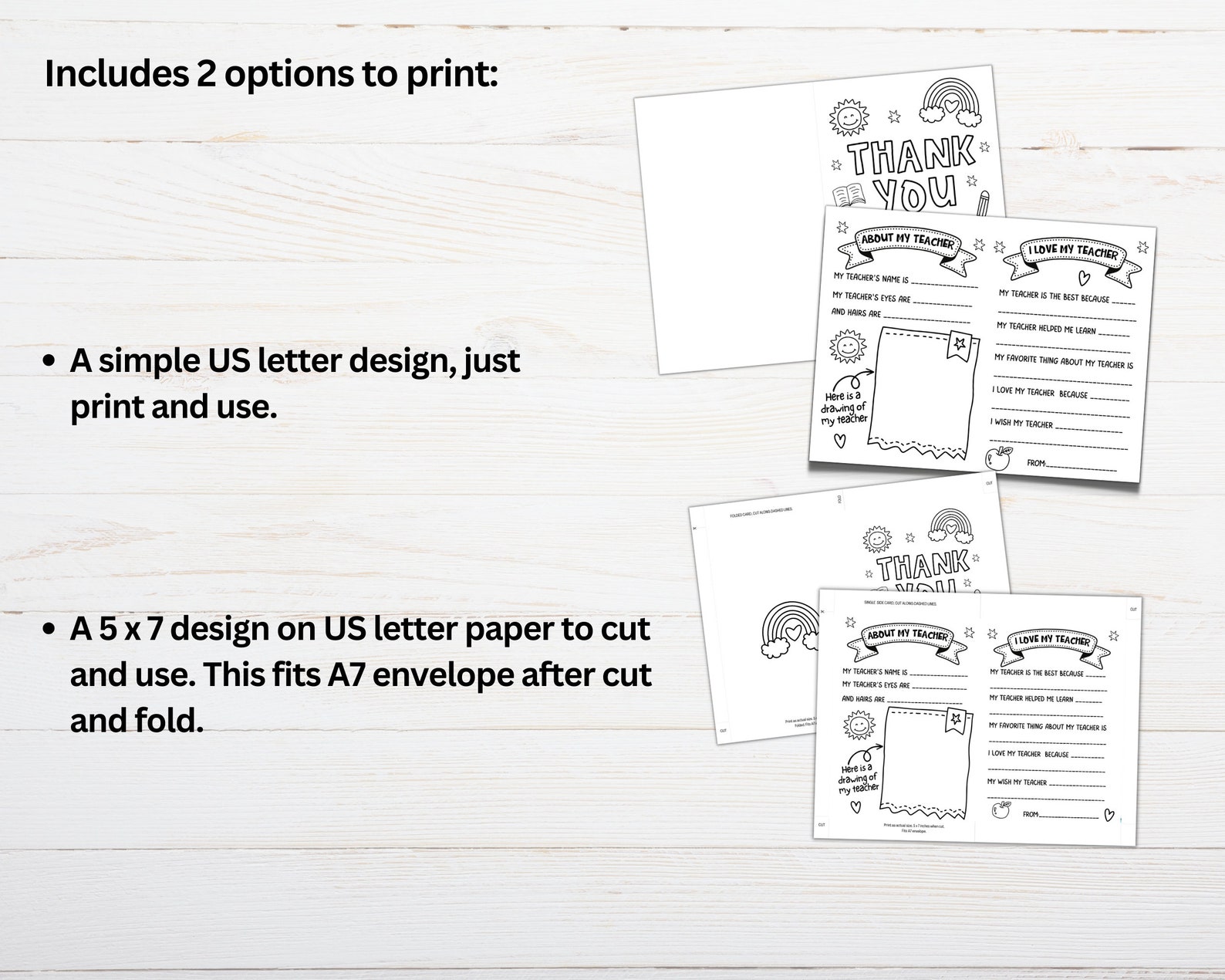 Teacher Thank You Coloring Card Bi-fold Printable Kids Coloring Page ...