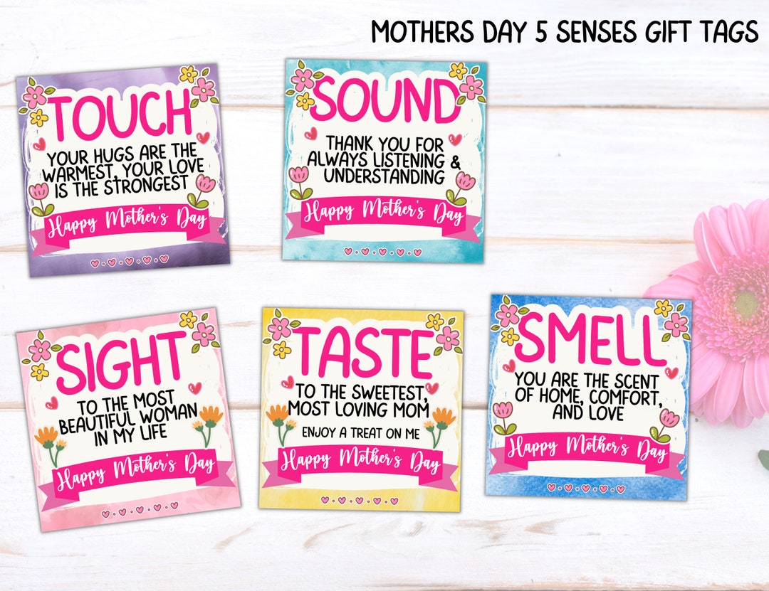 Mothers Day Gift Tags Printable, Five Senses Gift Tags for Mothers Day ...
