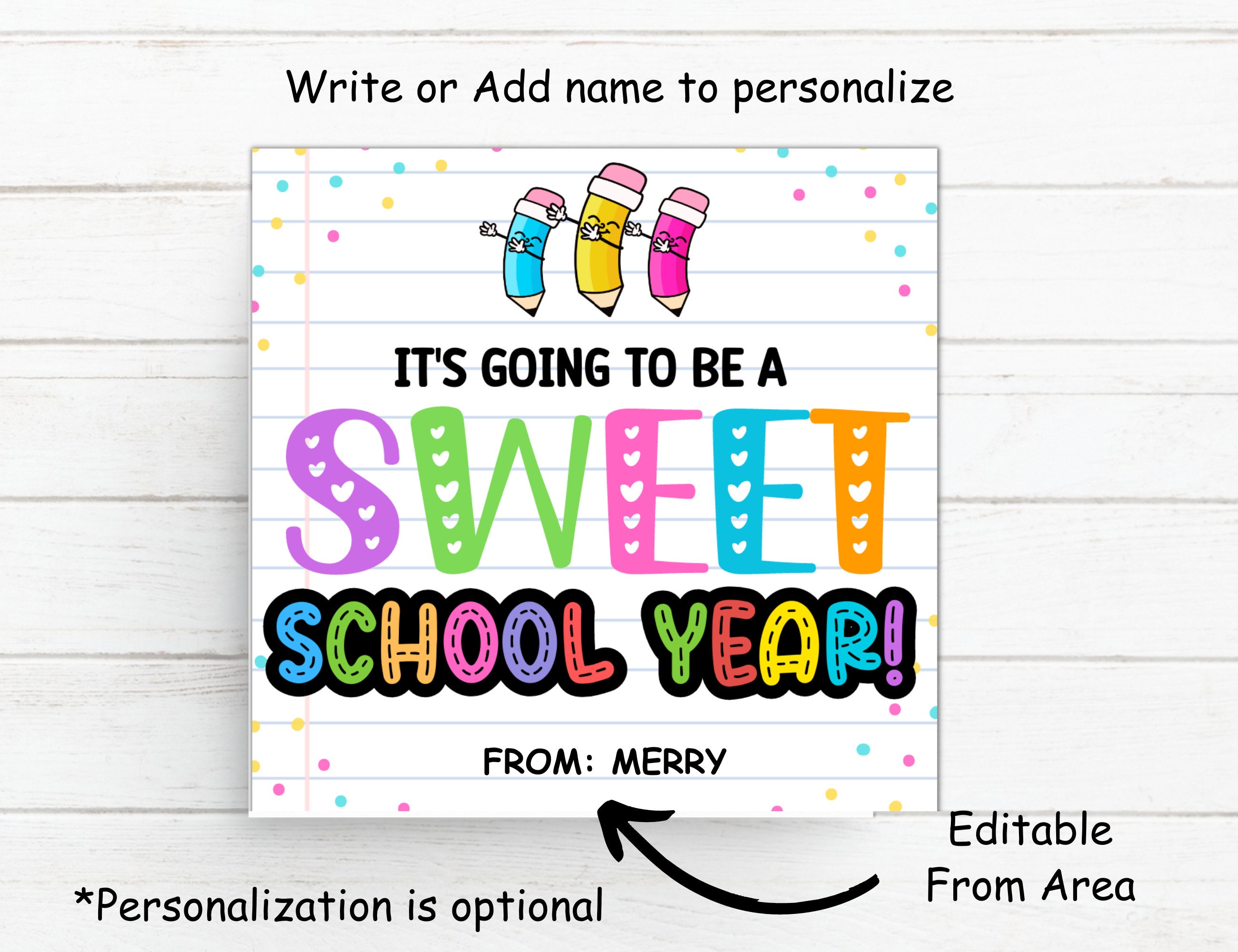 First Day of School Treat Tag, Back to School / New School Year Sweet ...