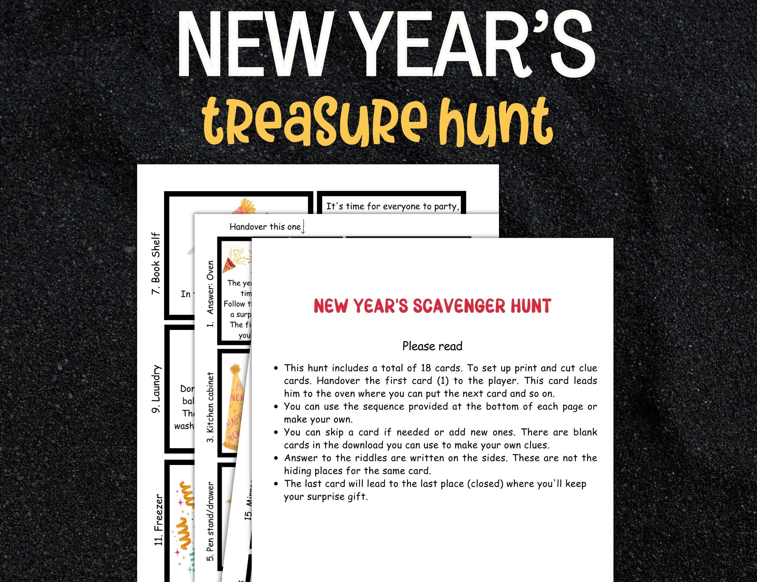 New Years Eve Scavenger Hunt for Kids, New Years Indoor Treasure Hunt ...