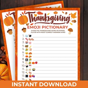 Thanksgiving Emoji Game, Printable Thanksgiving Games for Kids Adults ...