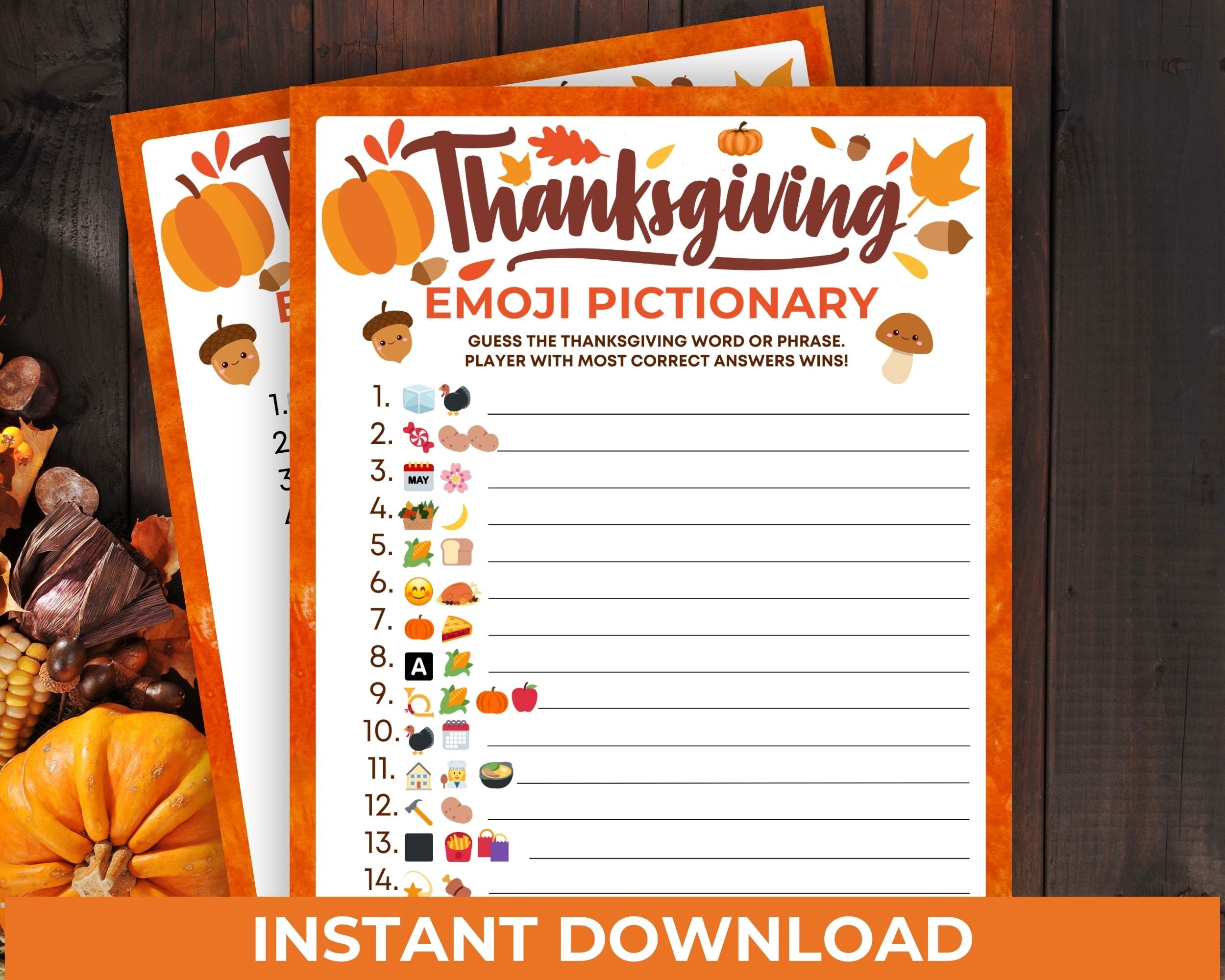 Thanksgiving Emoji Game, Printable Thanksgiving Games for Kids Adults ...