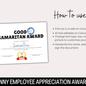 Funny Employee Appreciation Awards Certificate, Funny Work Awards ...