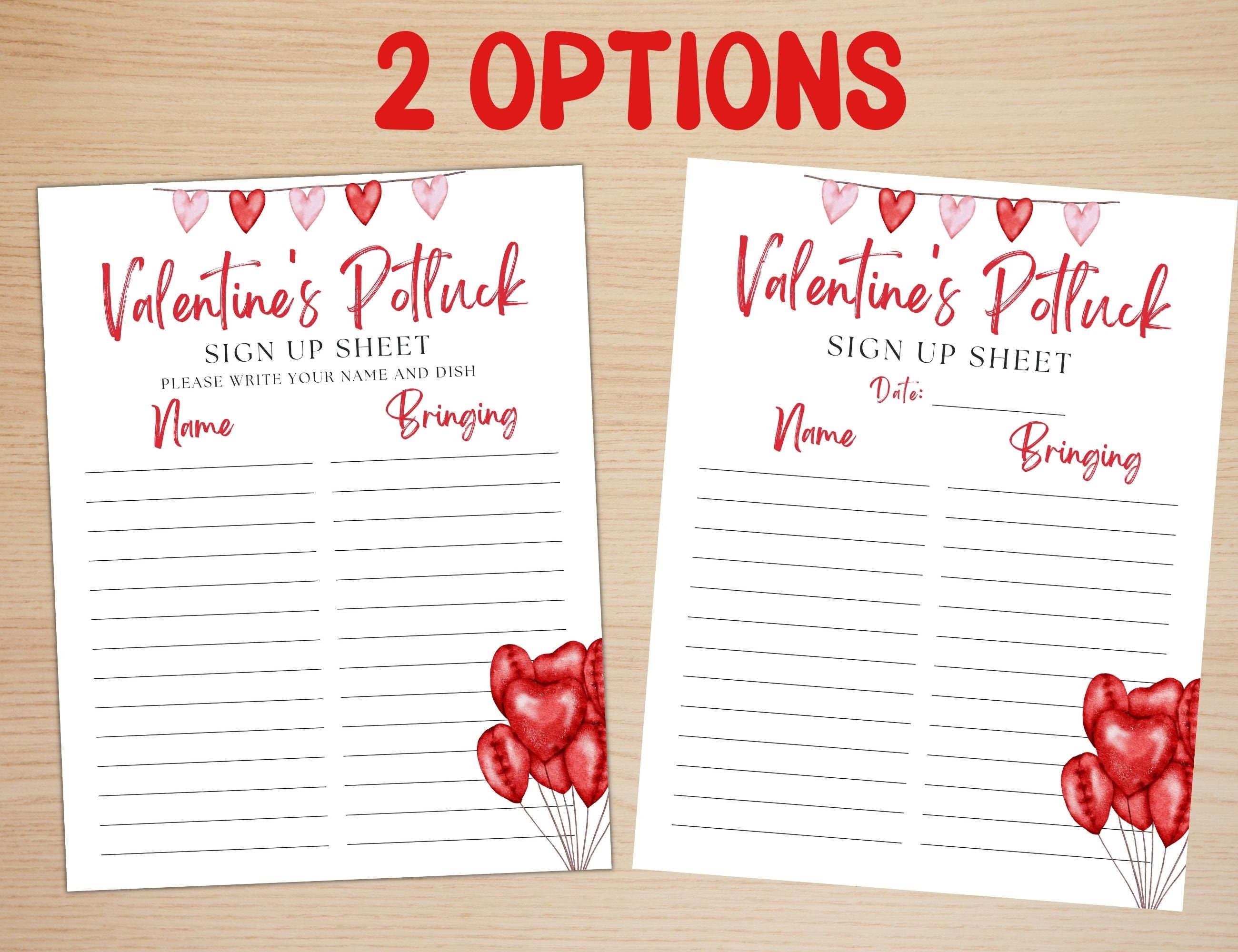 Editable Valentines Day Potluck Sign up Sheet, Potluck Form, Sign up ...