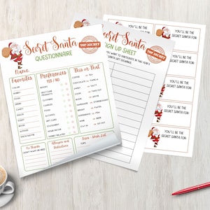 Secret Santa Questionnaire for Coworkers Teachers Staff, Printable ...