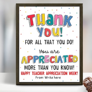 Teacher Staff Appreciation Sign, Teacher Appreciation Week, Thank You ...