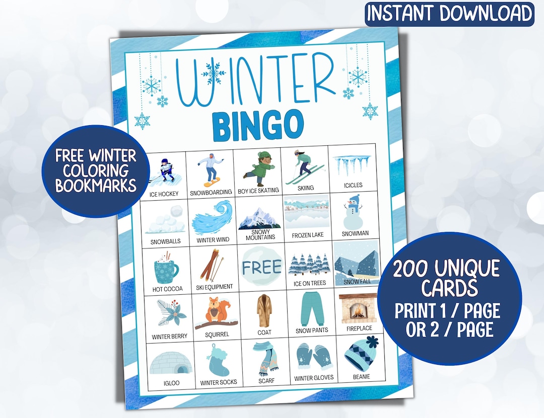 200 Winter Bingo Cards Printable, Kids Winter Activity, Winter Party ...