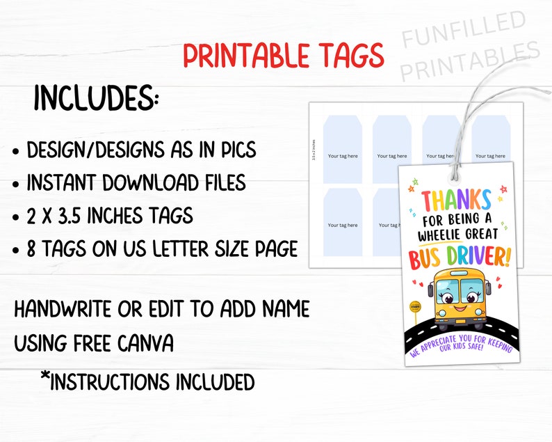 Bus Driver Gift Tag, Bus Driver Gift Tag,bus Driver Thank You Gift ...