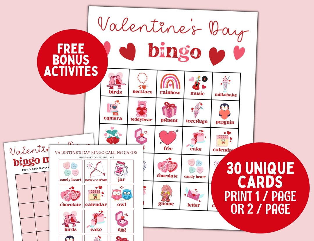 30 Valentines Day Bingo Game Cards, Printable Valentines Bingo ...