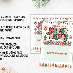 Christmas Gift Card Holder Printable, Merry and Bright, Christmas Gift ...