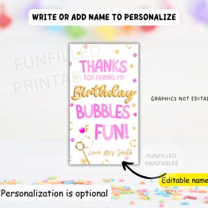 Bubbles Birthday Party Favor Tag, Bubble Wand Tags Girls, Pink Bubble ...