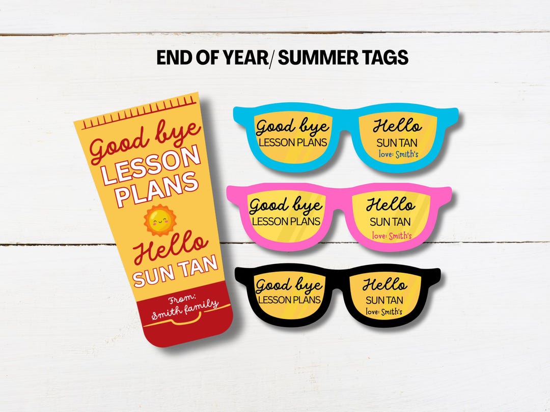 End of the School Year Teacher Gift Tags, Summer Sunglasses Gift Tag ...