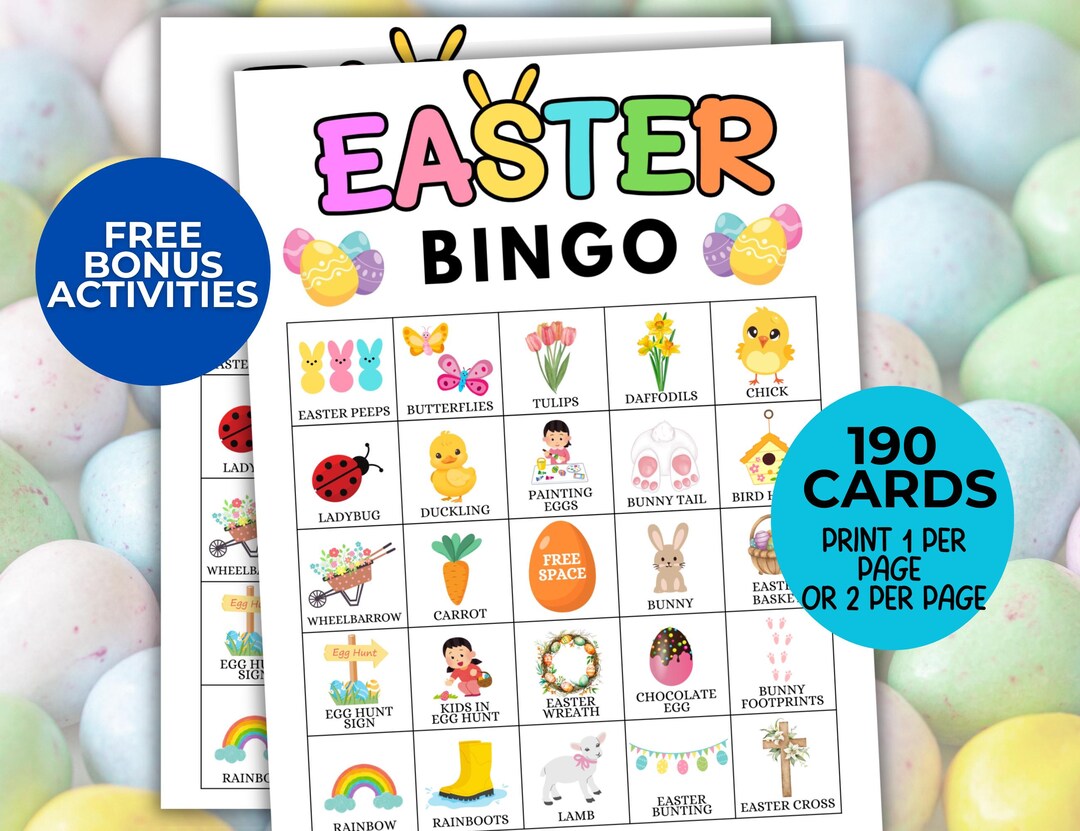 190 Printable Easter Bingo Game Cards, Easter Party Game, Easter ...
