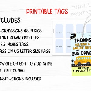 Bus Driver Appreciation Gift Tag, School Bus Driver Tag, End of Year ...