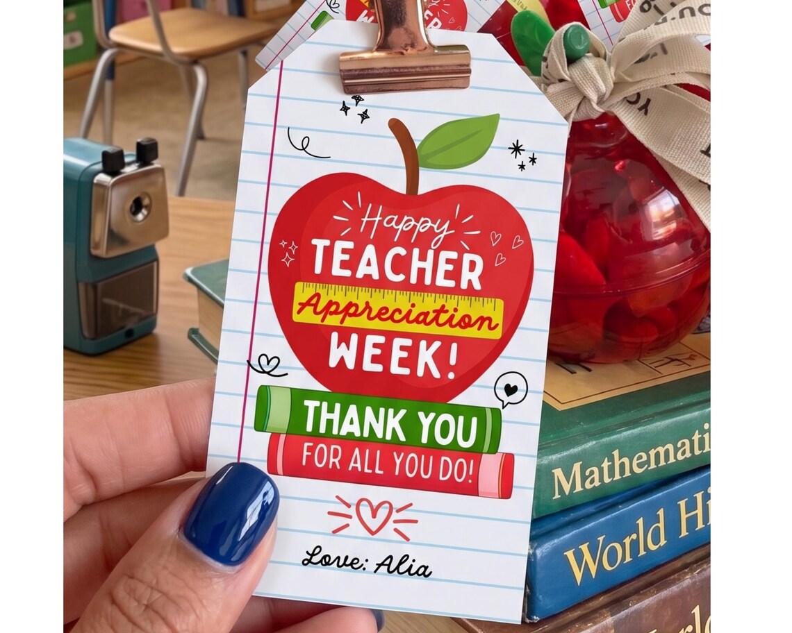 Teacher Appreciation Week Gift Tag, Thank You Teacher Tags Apple ...