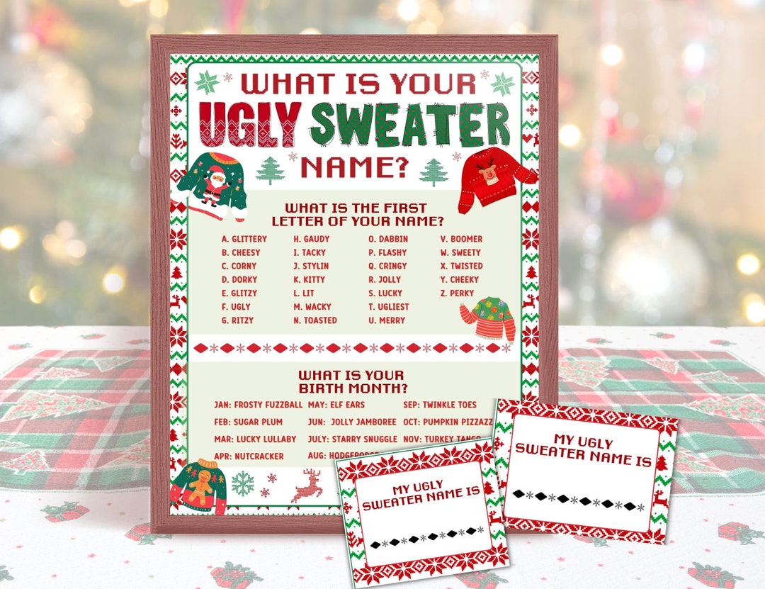 What's Your Ugly Sweater Name Game, Christmas Party Game, Ugly Sweater ...