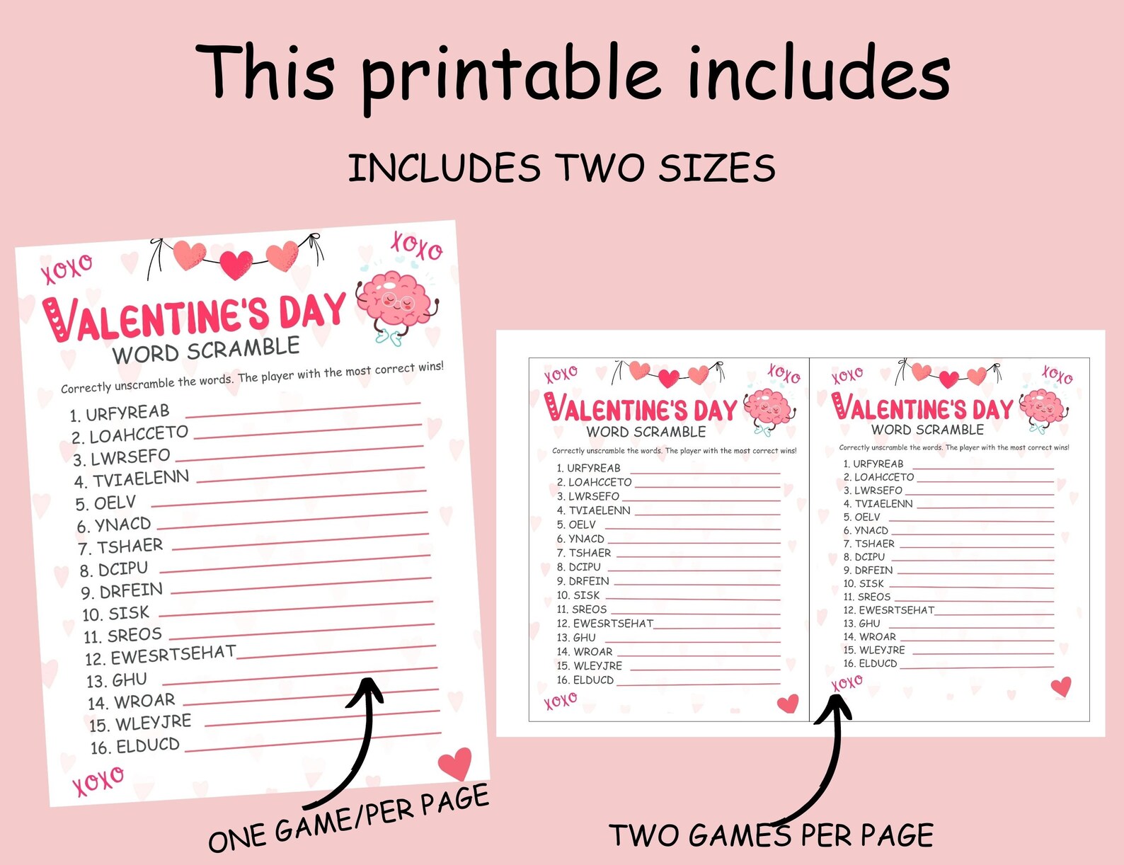 Valentine's Day Word Scramble Game, Adults Valentine Party Game, Kids ...