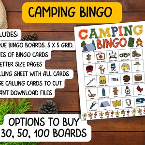 100 Camping Bingo Cards Printable Camping Games, Camping Birthday Party ...